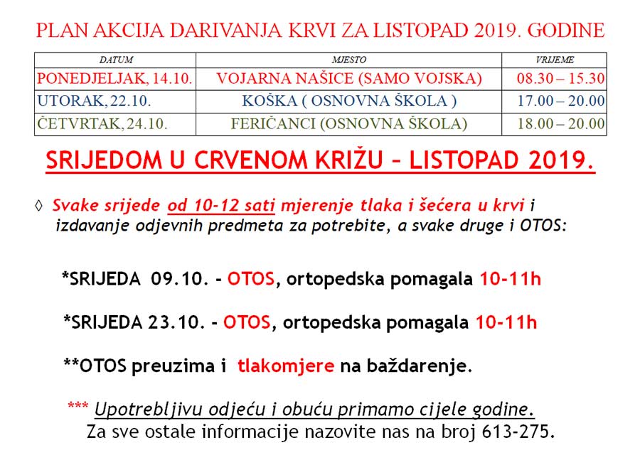 Plan akcija darivanja krvi za listopad - TV Nasice.com